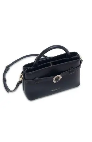 CAMPO MARZIO ROMA 1933 Sway Structured Satchel Handbag With Top Handle Crossbody Strap & Decorative Buckle - Black
