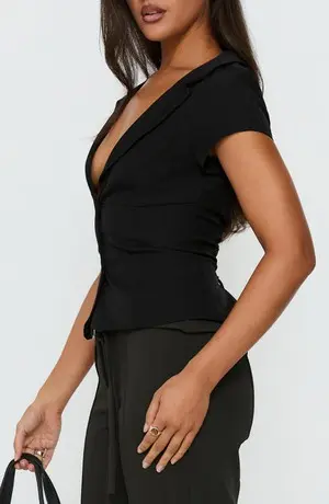 Princess Polly Alexandrea Plunge Button Up Top - Black