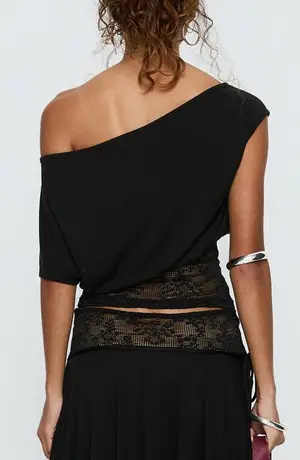 Princess Polly Marienna One-shoulder Lace Top - Black