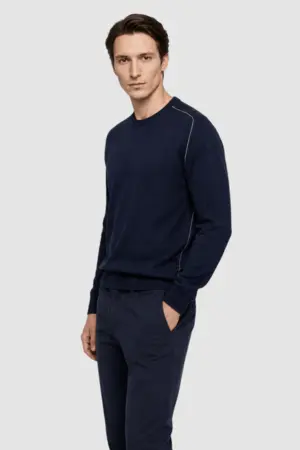 GARNET Regular-fit Raglan-sleeve Crewneck Sweater - Navy