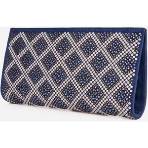 VINCI LEATHER SHOES The Nampula Glitter Suede Leather Clutch - Blue