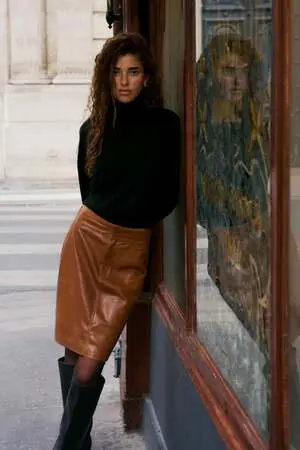 SAME Leather Pencil Skirt - Cognac