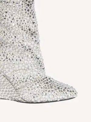 Balmain Wedge Thigh-high Satin Boots With Crystals