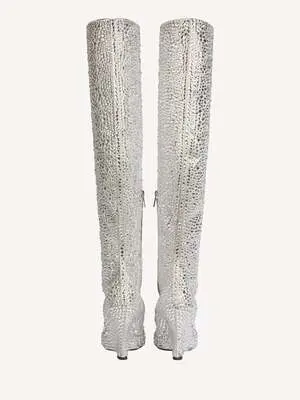 Balmain Wedge Thigh-high Satin Boots With Crystals