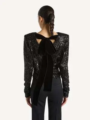 Balmain Sequinned Top With Bow