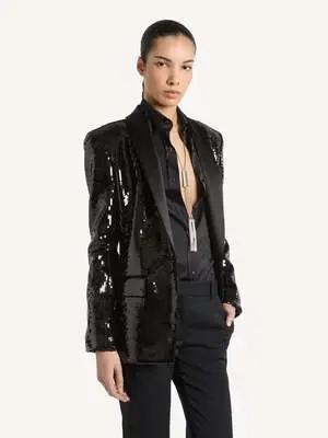 Balmain 1-button Satin Jacket With Sequins