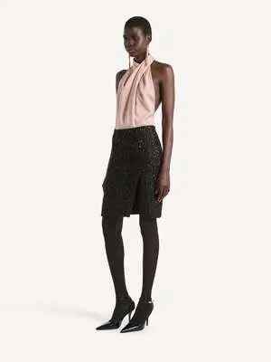 Balmain Sequinned Tweed Midi Skirt