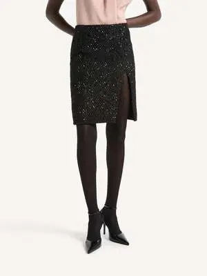 Balmain Sequinned Tweed Midi Skirt