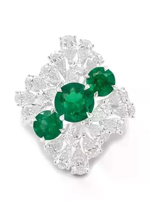HYT JEWELRY Emerald And Diamond Ring - Silver