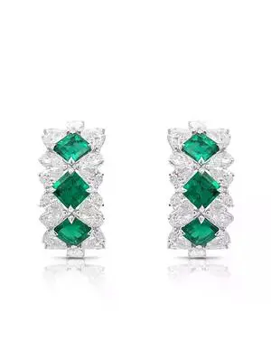 HYT JEWELRY Emerald And Diamond Hoop Earrings