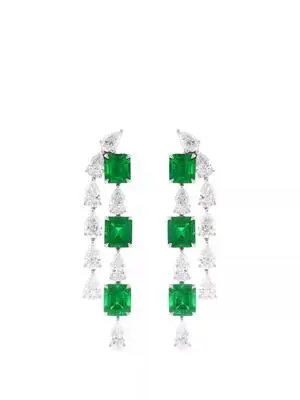 HYT JEWELRY Emerald And Diamond Dangle Earrings - Silver