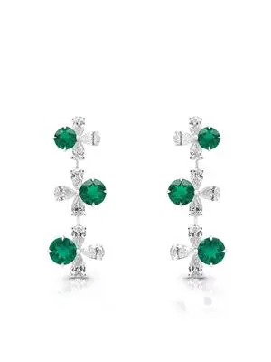 HYT JEWELRY Emerald And Diamond Dangle Earrings - Silver