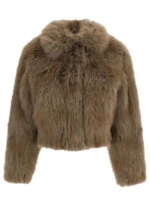 STAND STUDIO Lena Crop Jacket In Faux Fur With Zip - Grey