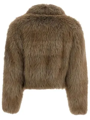 STAND STUDIO Lena Crop Jacket In Faux Fur With Zip - Grey
