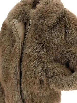 STAND STUDIO Lena Crop Jacket In Faux Fur With Zip - Grey