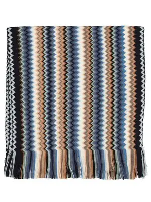 Missoni Zig-zag Knit Scarf With Fringe - Blue