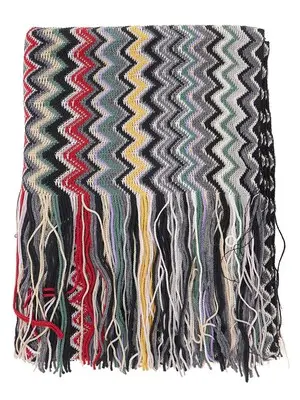 Missoni Zig-zag Knit Scarf With Fringes - Grey