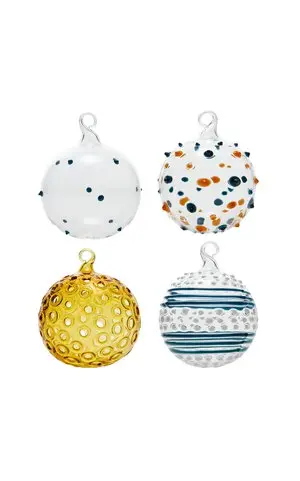 MODA DOMUS Set-of-four Mixed Hand-blown Glass Ornaments - Multi