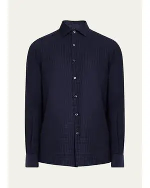 Zegna Cotton And Cashmere Check Casual Button-down Shirt