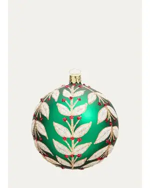 Bergdorf Goodman Berries & Leaves On Green Ball Christmas Ornat - Red