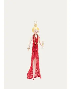 DE CARLINI Lady Sequined Glass Christmas Ornat - Red Multi