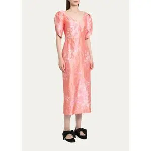 Erdem Floral-print Textured Satin Midi Dress