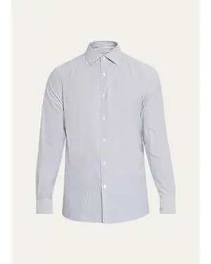 Zegna Cotton And Cashmere Pinstripe Modern-fit Sport Shirt - Blue
