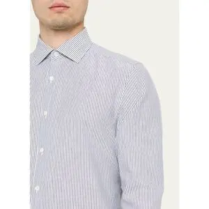 Zegna Cotton And Cashmere Pinstripe Modern-fit Sport Shirt - Blue
