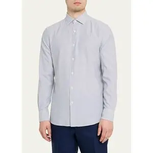 Zegna Cotton And Cashmere Pinstripe Modern-fit Sport Shirt - Blue