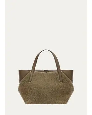 VALEXTRA Gio Small Leather & Shearling Tote Bag - Beige Khaki
