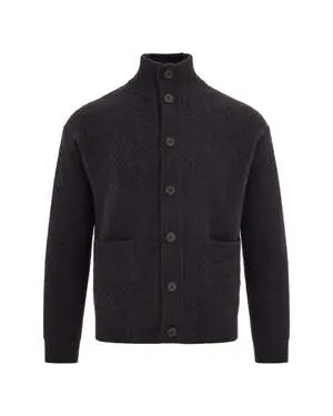 PAOLO PECORA Textured Button-front Mock Neck Cardigan - Marrone