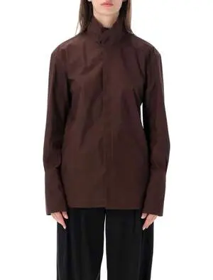 THE LATEST High Neck Long Sleeve Button-front Shirt - Marrone