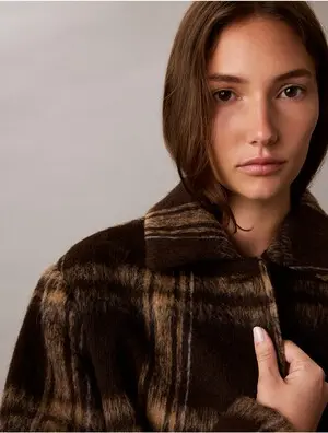Calvin Klein Plaid Wool Blend Shirt Jacket