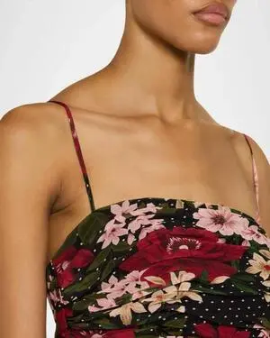 UNGARO Sybil Floral Polka Dot Draped Maxi Dress