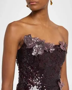 Rene Ruiz Collection Strapless Floral Applique Sequin Gown