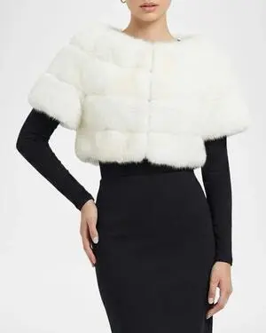 LYLA GRANT Faux-fur Cropped Sleeve Bolero - White