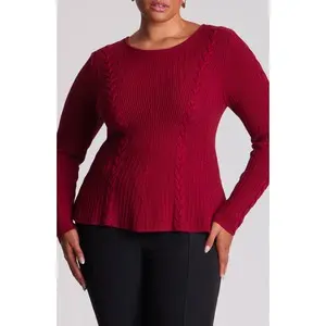 ESTELLE Eveline Peplum Cable Knit Sweater