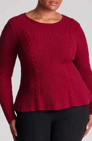 ESTELLE Eveline Peplum Cable Knit Sweater