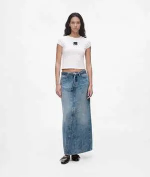 Karl Lagerfeld Denim Belted Maxi Skirt - Soft Tinted Blue
