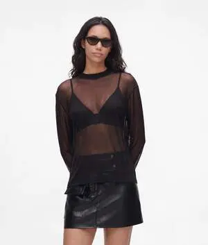Karl Lagerfeld Long-sleeved Mesh Top - Black