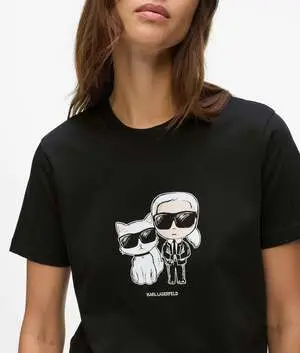Karl Lagerfeld Ikon Karl And Choupette Sketch T-shirt - Black