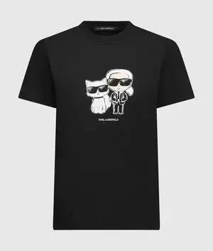 Karl Lagerfeld Ikon Karl And Choupette Sketch T-shirt - Black
