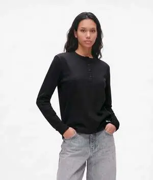 Karl Lagerfeld Button Placket Sweatshirt - Black