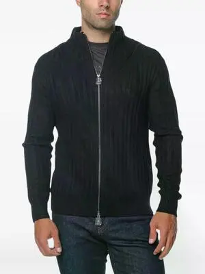 Armani Exchange Ribbed-knit Zip-fastening Cardigan - Black