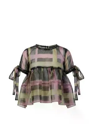 PAPER DOLLS Plaid-print Organza Blouse - Black