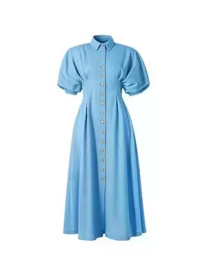 SOEUR ET FRÈRES La Robe Pleated Denim Midi Dress