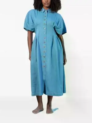 SOEUR ET FRÈRES La Robe Pleated Denim Midi Dress