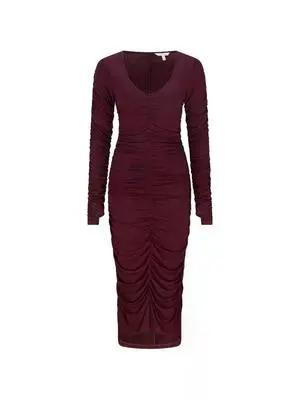 LIZ SKORSIS Viva Ruched Midi Dress - Red