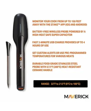 MAVERICK Stake Extended Range Wireless Bluetooth Thermometer, 7.38 L