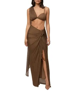 JLUXLABEL Noelia Metallic Slit Skirt - Bronze